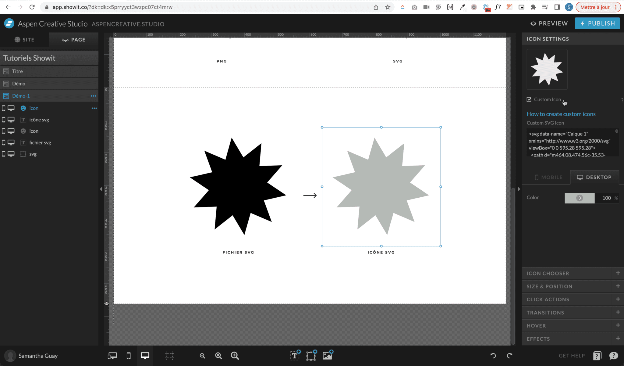 Comment utiliser des icônes SVG sur-mesure sur ton site Internet Showit